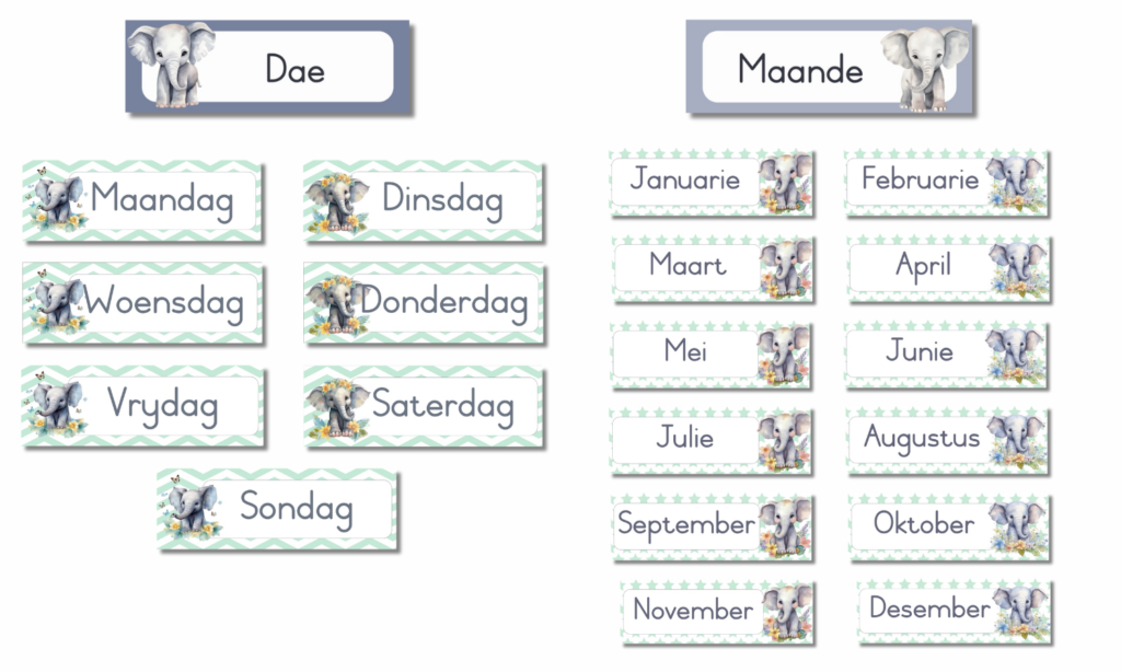 Olifant Klaskamer Tema Elephant Classroom Theme Tuisonderwys Hulpbronne