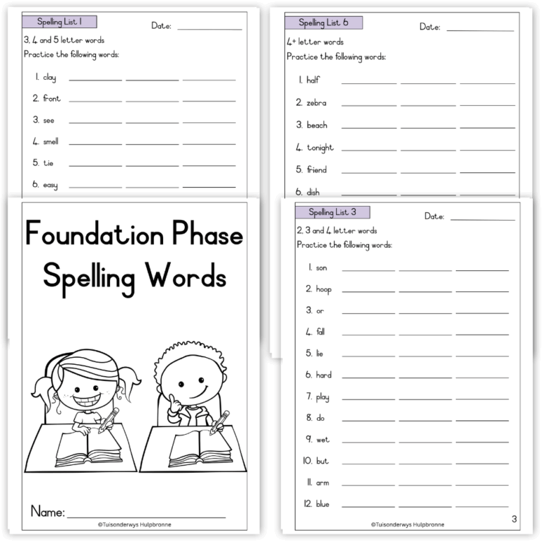 Foundation phase Spelling words in English – Tuisonderwys Hulpbronne